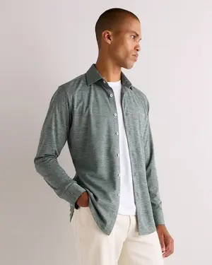 Quince Commuter Stretch Pique Long Sleeve Button Down - Pine Green
