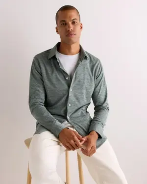 Quince Commuter Stretch Pique Long Sleeve Button Down - Pine Green