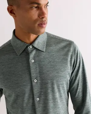 Quince Commuter Stretch Pique Long Sleeve Button Down - Pine Green