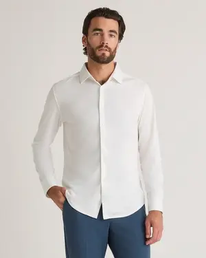 Quince Commuter Stretch Pique Long Sleeve Button Down - White