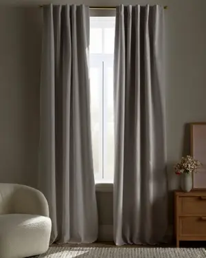 Quince European Linen True Blackout Curtain Single Panel - Cloud