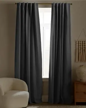 Quince European Linen True Blackout Curtain Single Panel - Grey
