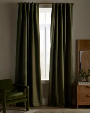 Quince European Linen True Blackout Curtain Single Panel - Hunter Green