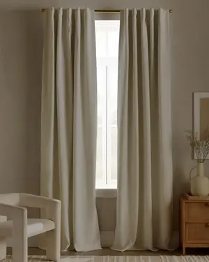 Quince European Linen True Blackout Curtain Single Panel - Ivory