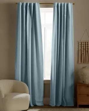 Quince European Linen True Blackout Curtain Single Panel - Light Blue