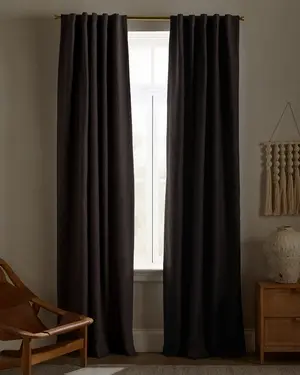 Quince European Linen True Blackout Curtain Single Panel - Storm