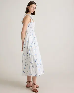 Quince Organic Cotton Smocked Midi Dress - Romantic Stems