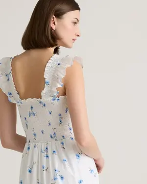 Quince Organic Cotton Smocked Midi Dress - Romantic Stems