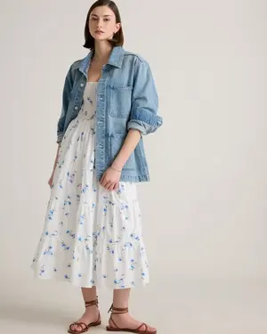 Quince Organic Cotton Smocked Midi Dress - Romantic Stems