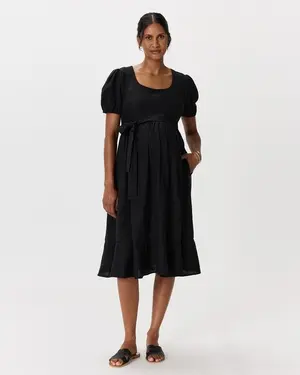 Quince 100% European Linen Maternity Midi Dress - Black