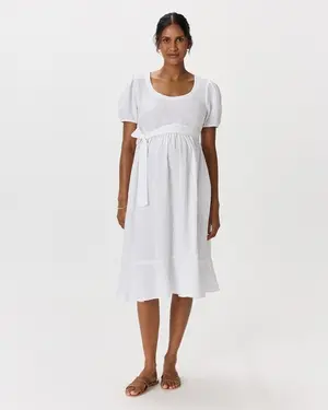 Quince 100% European Linen Maternity Midi Dress - White