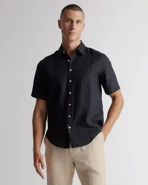 Quince 100% European Linen Relaxed Short Sleeve Shirt - Black