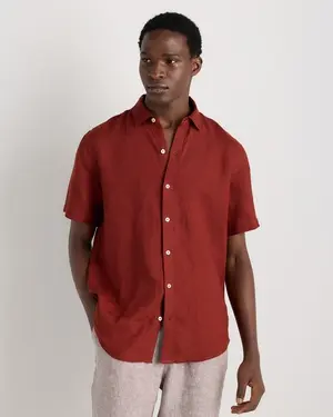 Quince 100% European Linen Relaxed Short Sleeve Shirt - Brick