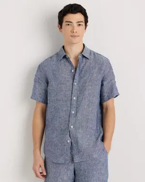 Quince 100% European Linen Relaxed Short Sleeve Shirt - Chambray Blue