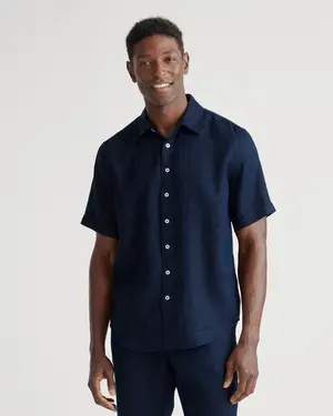 Quince 100% European Linen Relaxed Short Sleeve Shirt - Deep Navy