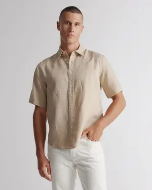 Quince 100% European Linen Relaxed Short Sleeve Shirt - Driftwood