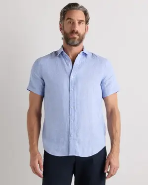 Quince 100% European Linen Relaxed Short Sleeve Shirt - French Blue