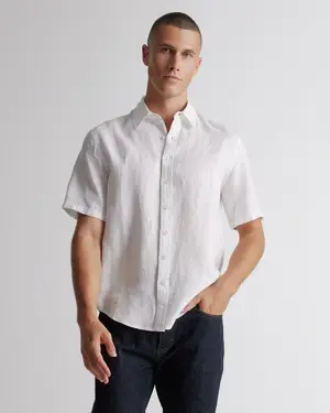 Quince 100% European Linen Relaxed Short Sleeve Shirt - White