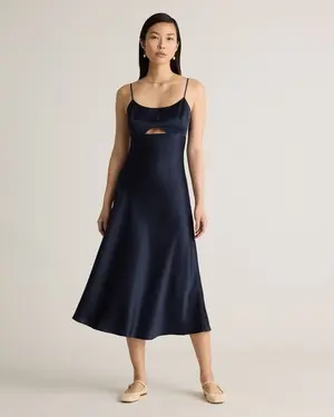 Quince Cutout Midi Slip Dress - Navy
