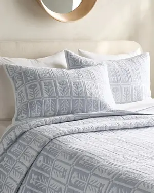 Quince Jacquard Floral Coverlet - Blue Fog