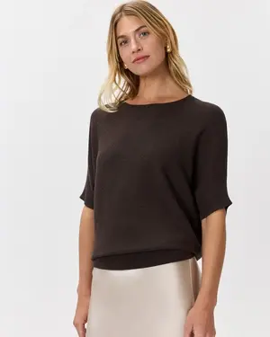 Quince Cotton Cashmere Link-stitch Dolman Sweater - Mocha Heather