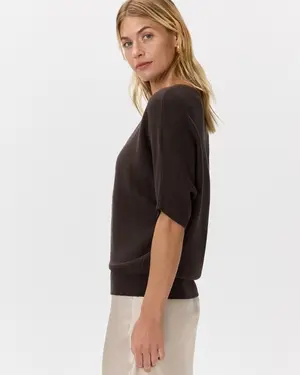 Quince Cotton Cashmere Link-stitch Dolman Sweater - Mocha Heather
