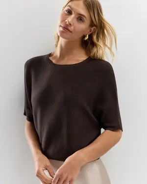 Quince Cotton Cashmere Link-stitch Dolman Sweater - Mocha Heather
