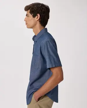 Quince 100% Organic Chambray Short Sleeve Shirt - Dark Chambray