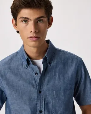 Quince 100% Organic Chambray Short Sleeve Shirt - Dark Chambray