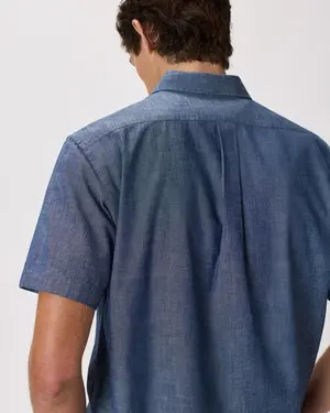 Quince 100% Organic Chambray Short Sleeve Shirt - Dark Chambray