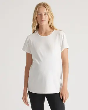 Quince Cotton Modal Maternity Crew Neck T-shirt - White/black