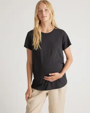Quince Cotton Modal Maternity Crew Neck T-shirt - White/black