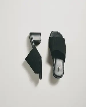 Quince Italian Leather & Eco Knit Heeled Mule - Black