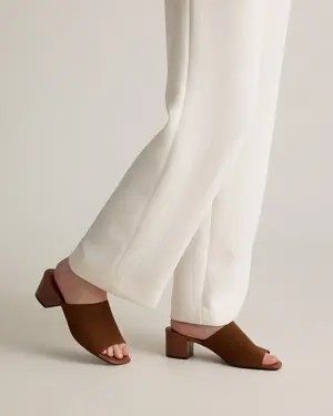 Quince Italian Leather & Eco Knit Heeled Mule - Cognac