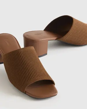 Quince Italian Leather & Eco Knit Heeled Mule - Cognac