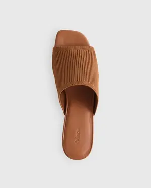 Quince Italian Leather & Eco Knit Heeled Mule - Cognac