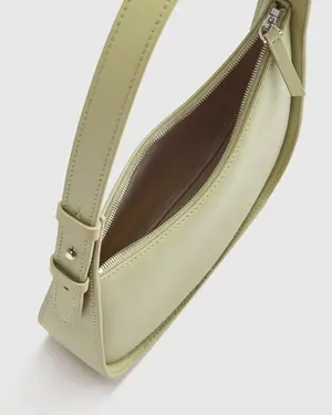 Quince Italian Leather Asymmetrical Mini Shoulder Bag - Tea Green
