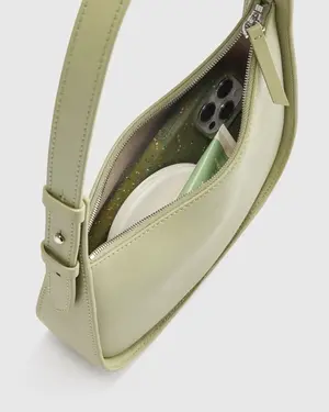 Quince Italian Leather Asymmetrical Mini Shoulder Bag - Tea Green