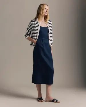Quince 100% European Linen Scoop Neck Midi Dress - Deep Navy