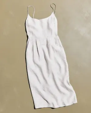 Quince 100% European Linen Scoop Neck Midi Dress - Flax