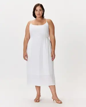 Quince 100% European Linen Scoop Neck Midi Dress - White