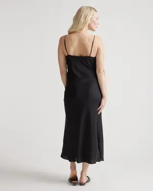 Quince Washable Stretch Silk Maternity Slip Dress - Black