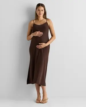 Quince Washable Stretch Silk Maternity Slip Dress - Hot Fudge