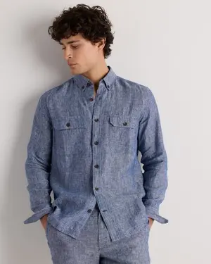 Quince 100% European Linen Utility Shirt - Chambray Blue