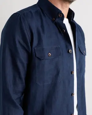 Quince 100% European Linen Utility Shirt - Deep Navy