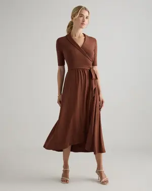 Quince Tencel Jersey Midi Wrap Dress - Brown