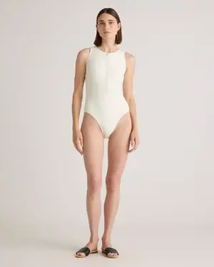 Quince Italian Zip-Front One-Piece Swimsuit Ivory