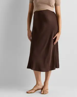 Quince Washable Stretch Silk Maternity Skirt - Hot Fudge