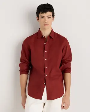 Quince 100% European Linen Relaxed Long Sleeve Shirt - Brick