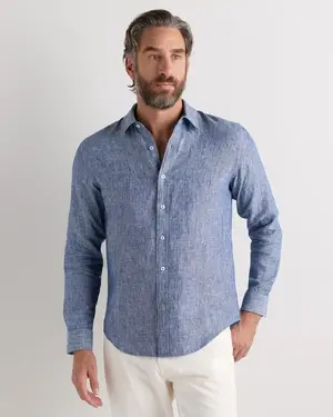 Quince 100% European Linen Relaxed Long Sleeve Shirt - Chambray Blue